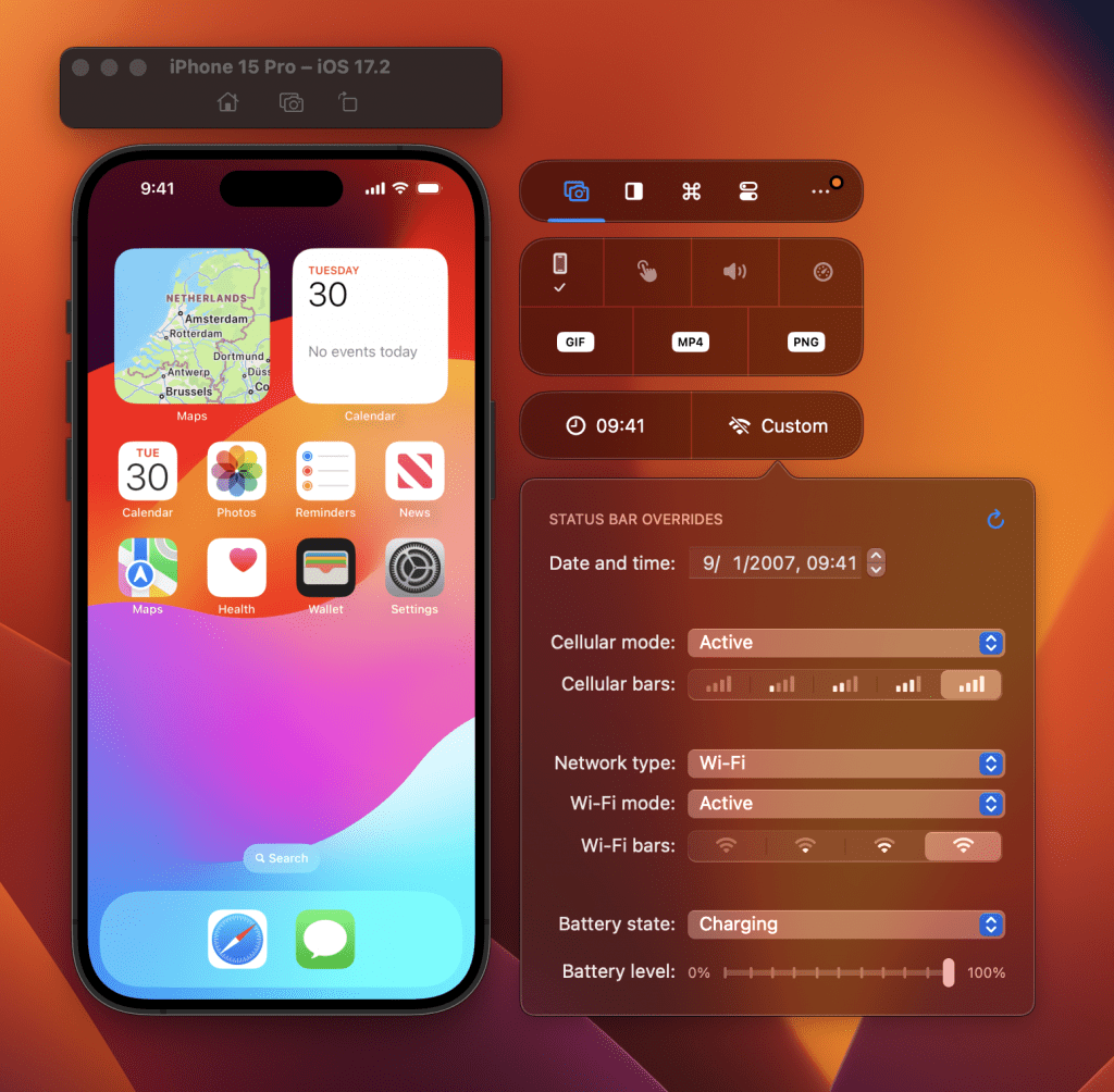 Status bar overrides in the iOS Simulator